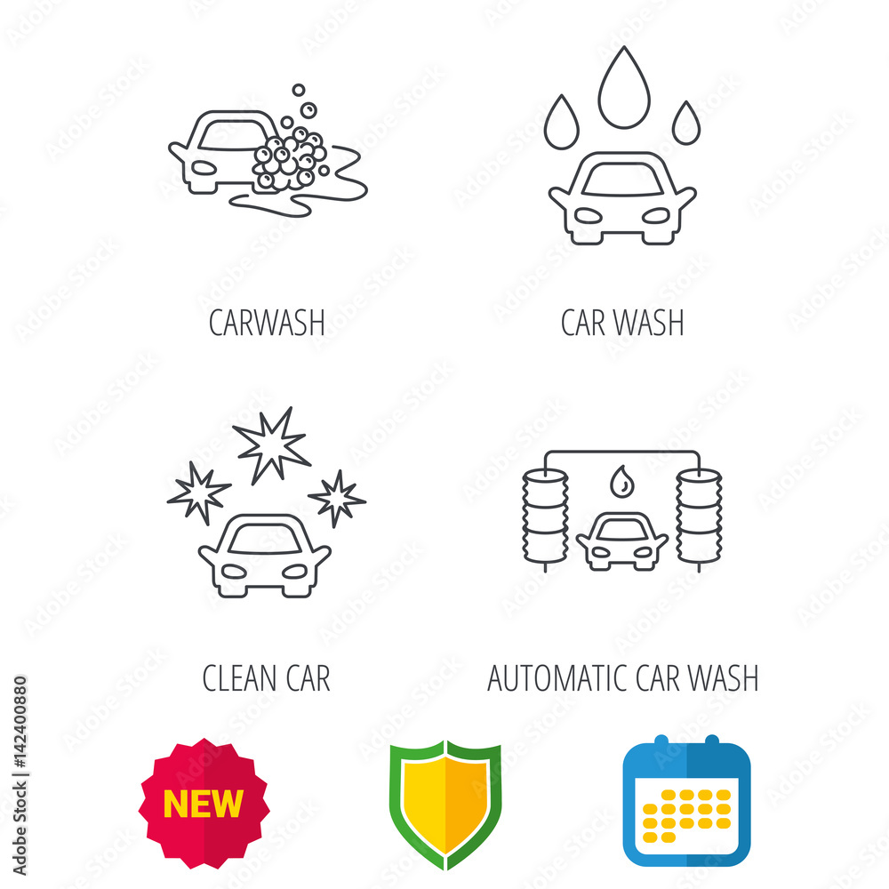 Car wash icons. Automatic cleaning station linear signs. Clean car ...