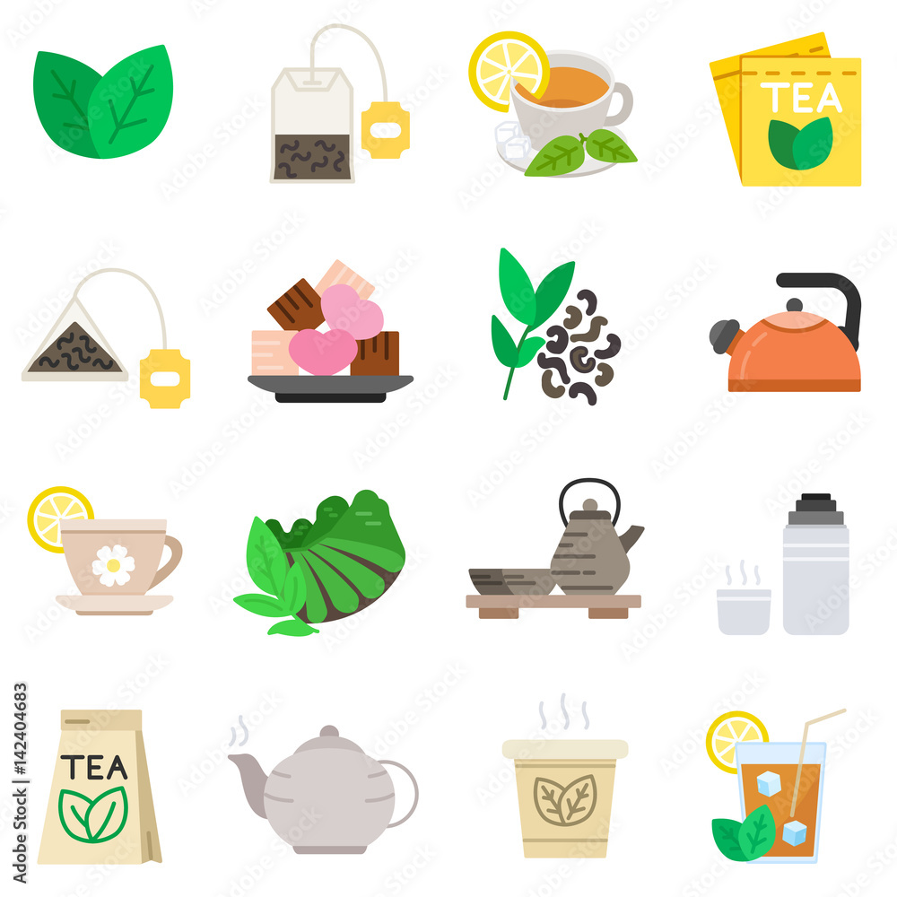 Tea, icons set. Tea beverage. isolated symbols collection Stock Vector ...