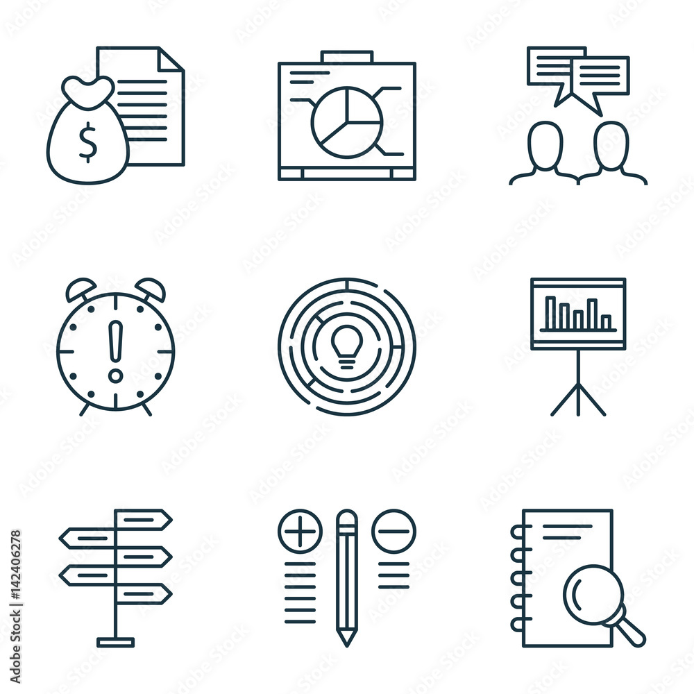 Set Of 9 Project Management Icons. Includes Opportunity, Presentation ...