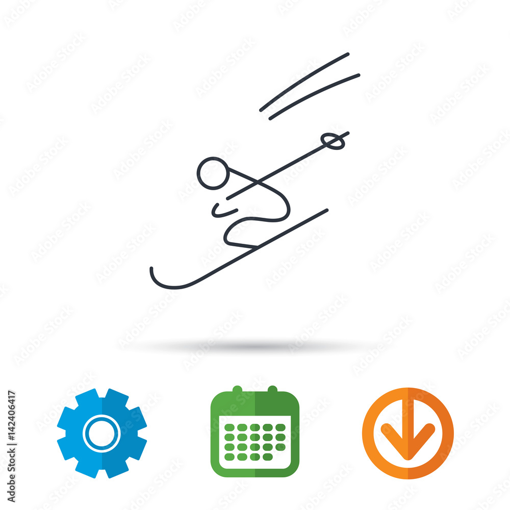Skiing icon. Skis jumping extreme sport sign. Speed competition symbol ...