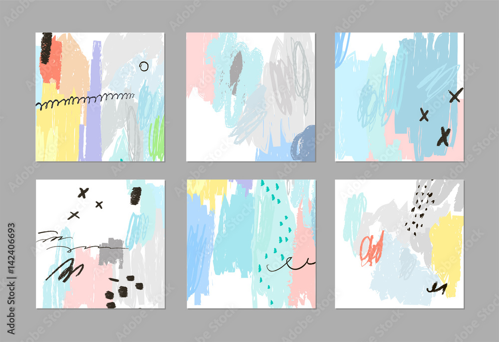 Set of artistic creative universal cards. Hand Drawn textures. Design ...