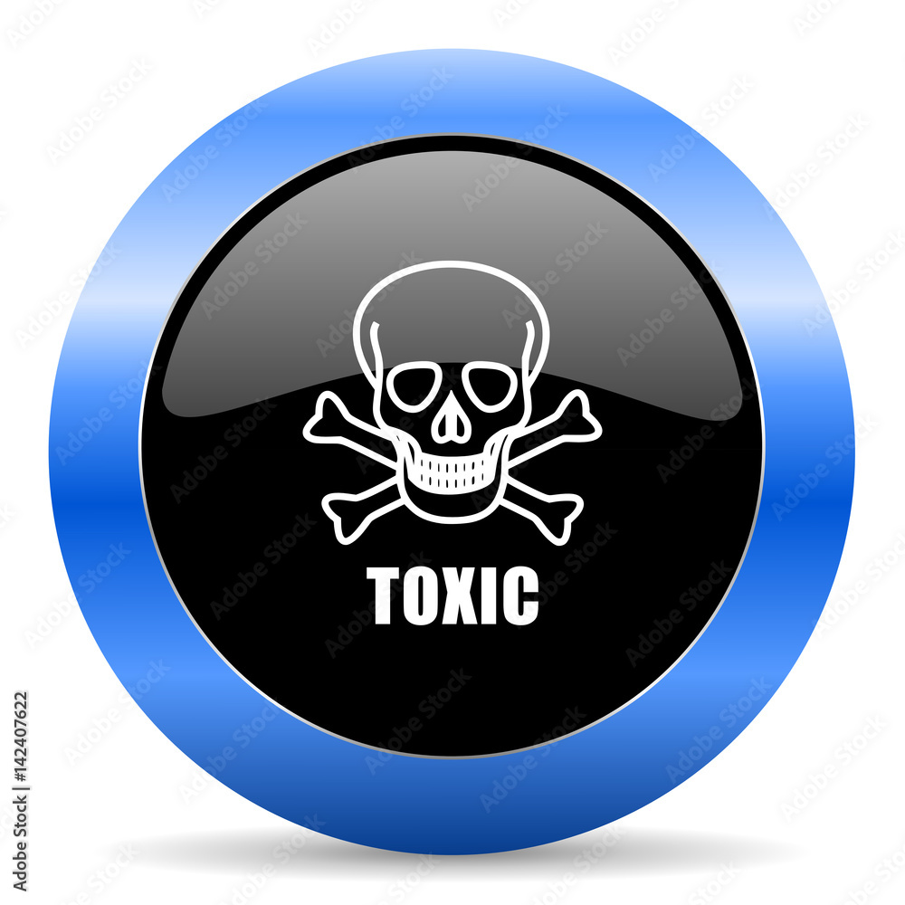 Toxic skull black and blue web design round internet icon with shadow ...