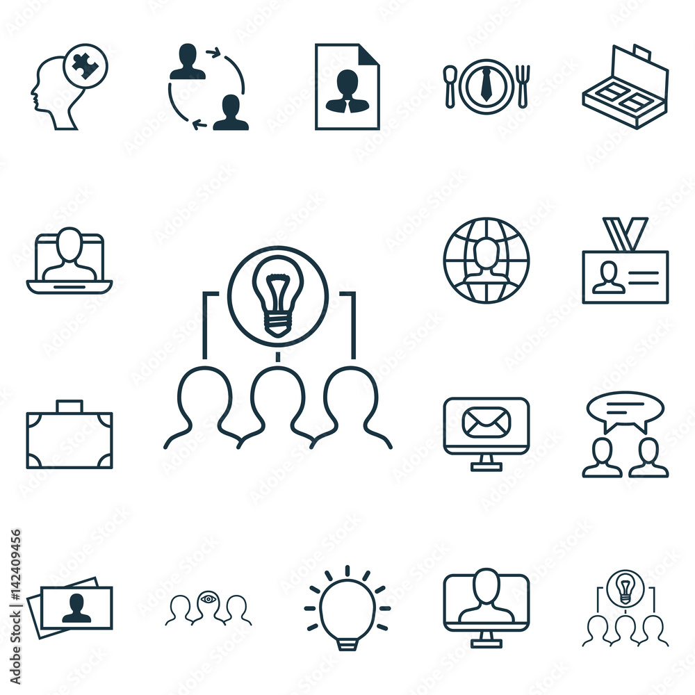 Set Of 16 Business Management Icons. Includes Cooperation, Global Work ...