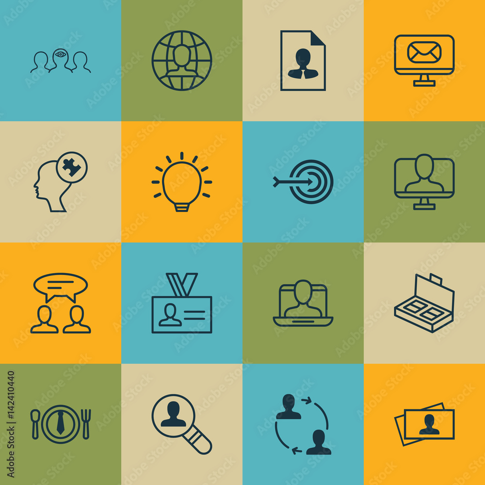 Set Of 16 Business Management Icons. Includes Calling Card ...