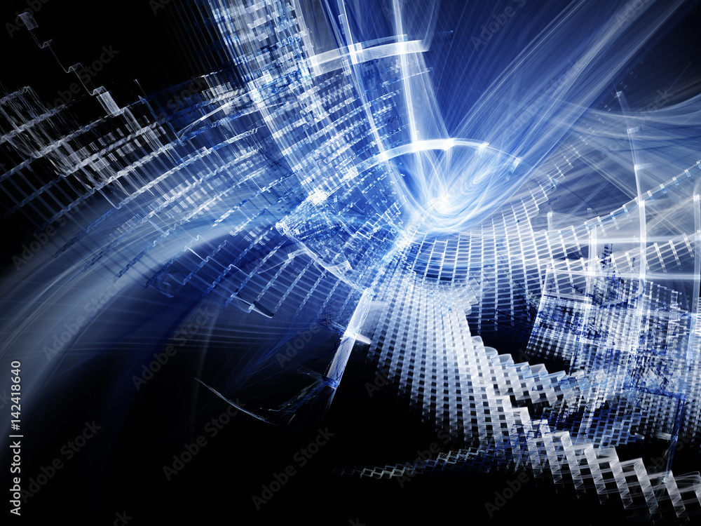 Abstract computer graphics background. Composition of grids, curves and ...