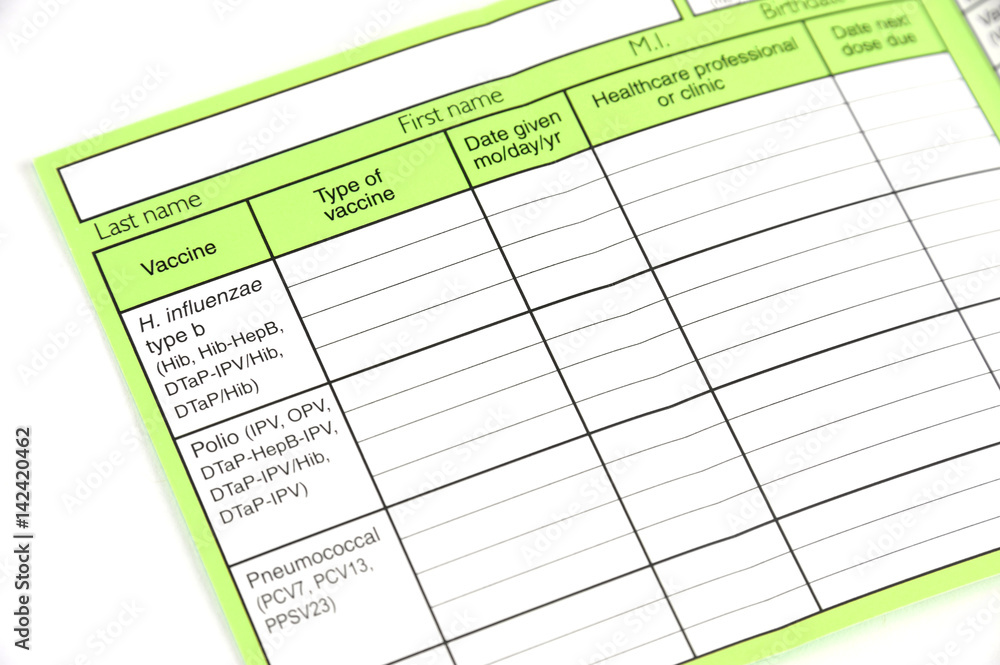 blank immunization record form isolated on white background Stock Photo ...