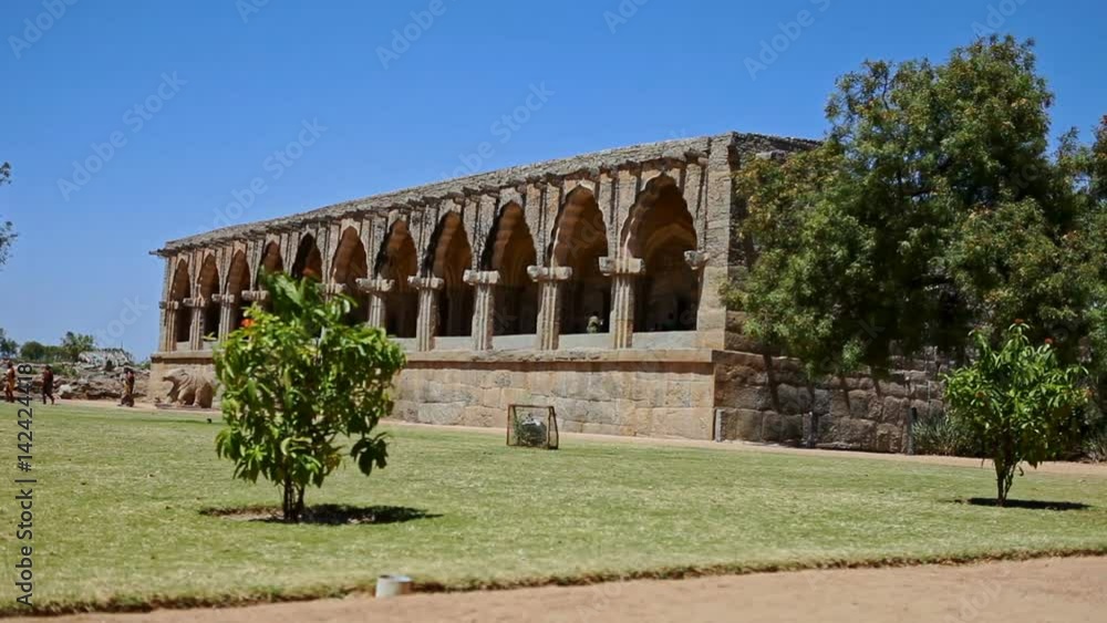 Old Indian Building Terrace with Arches Tourists Walk Stock Video ...