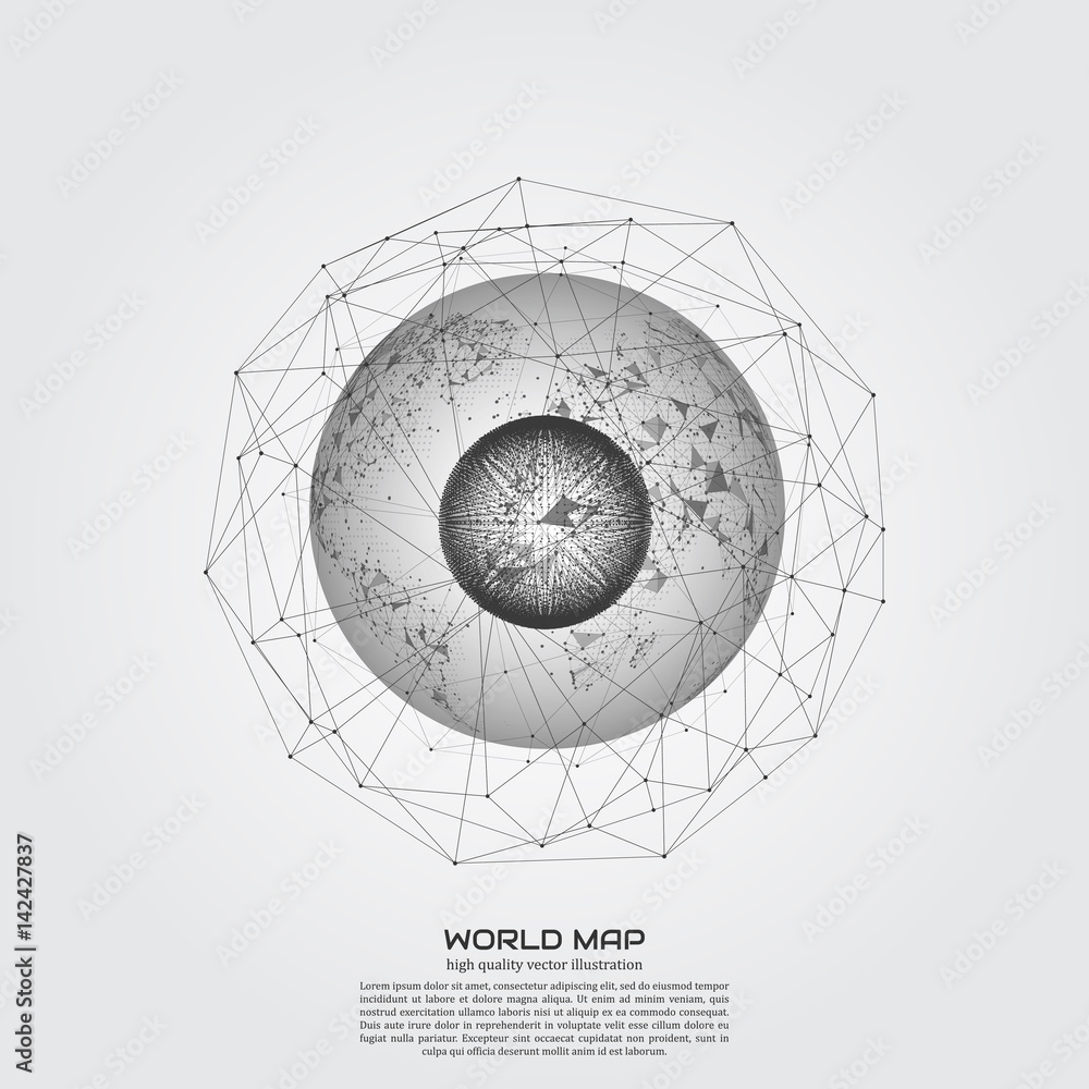 Polygonal world map. Point and line composition. Global network ...