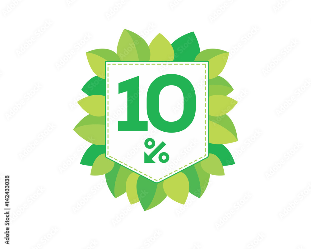 Green price tag label with 10% text designed with an arrow percent icon ...