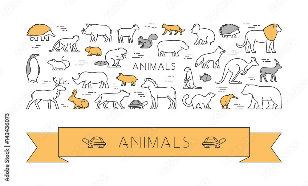 Linear concept for pets and farm animals Stock Vector | Adobe Stock