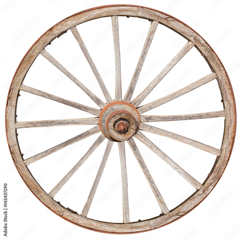 vieille roue en bois, fond blanc Stock Photo | Adobe Stock