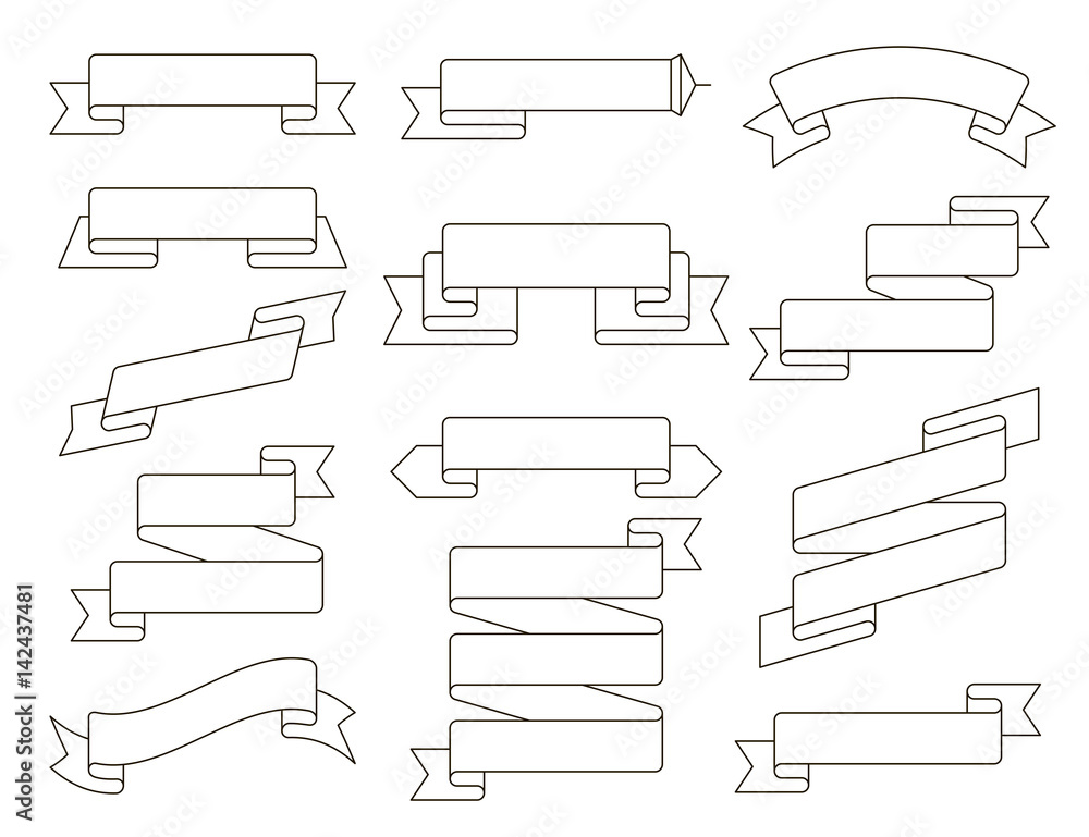 Vector ribbon flat line set. Collection of different ribbon banners ...