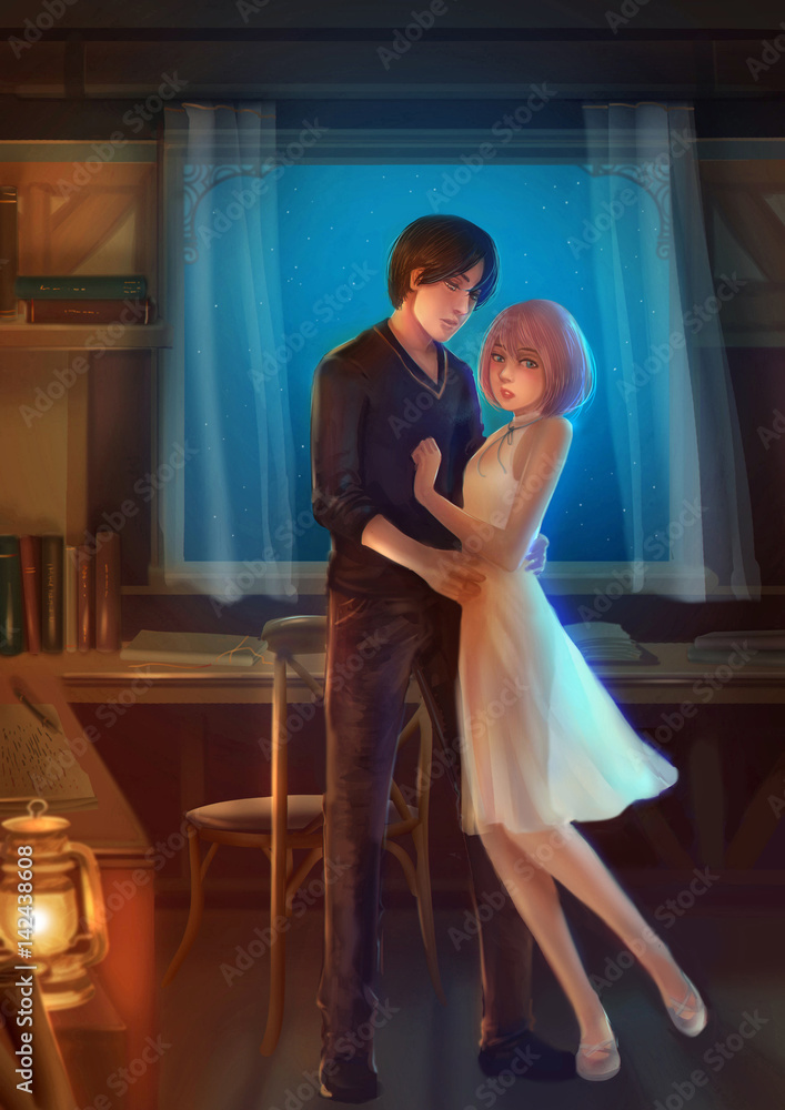 Cartoon illustration of a lover couple showing romantic expression in ...