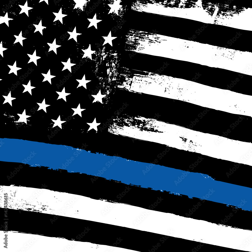 Thin Blue Line. Black Flag with Police Blue Line. Closeup vector ...