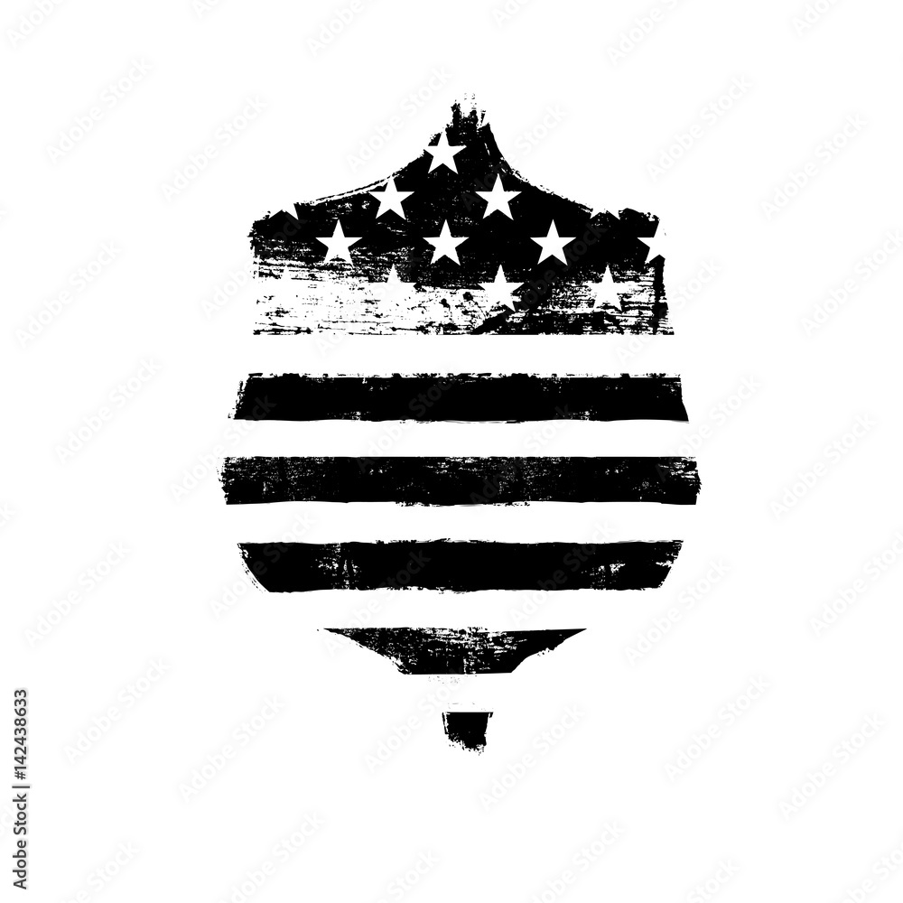 Defence symbol. Shield icon shaped american flag. Monochrome vector ...