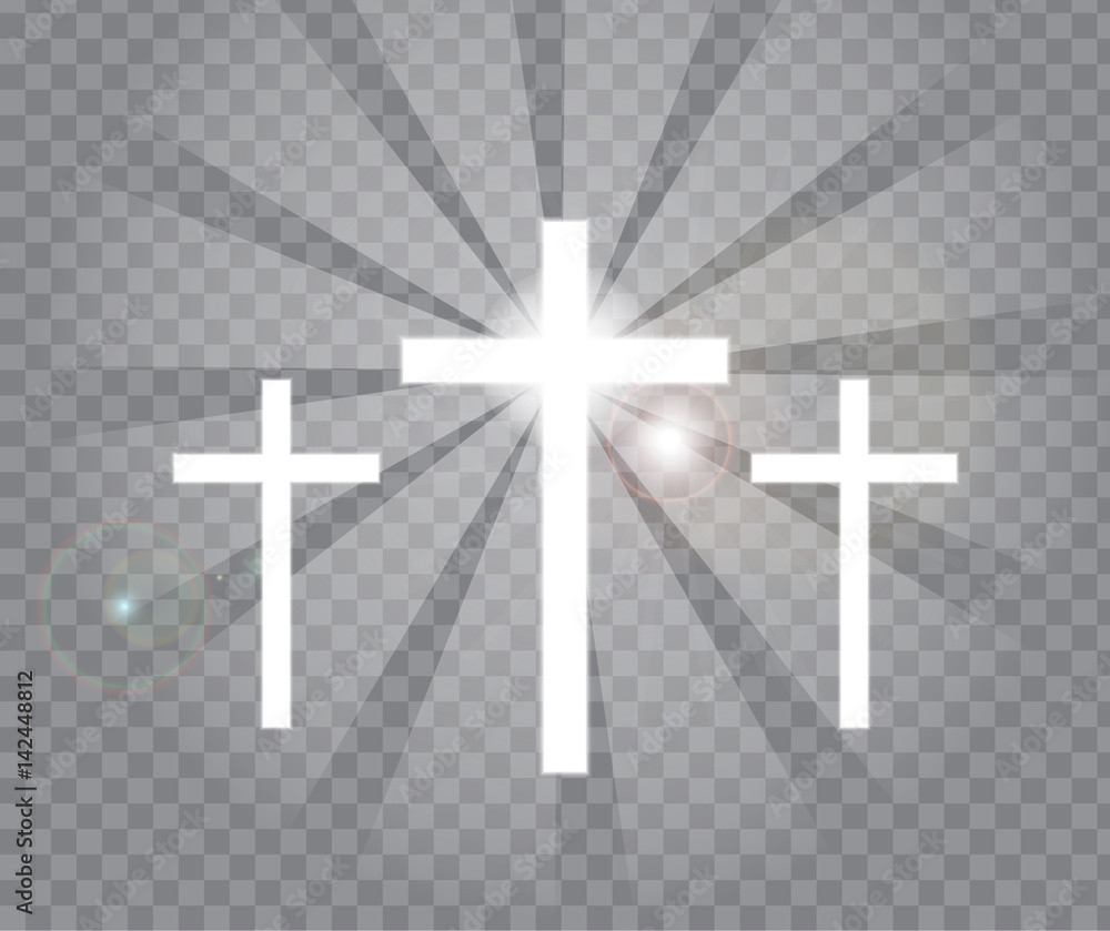 Religioush three crosses with sun rays transparent background Stock ...