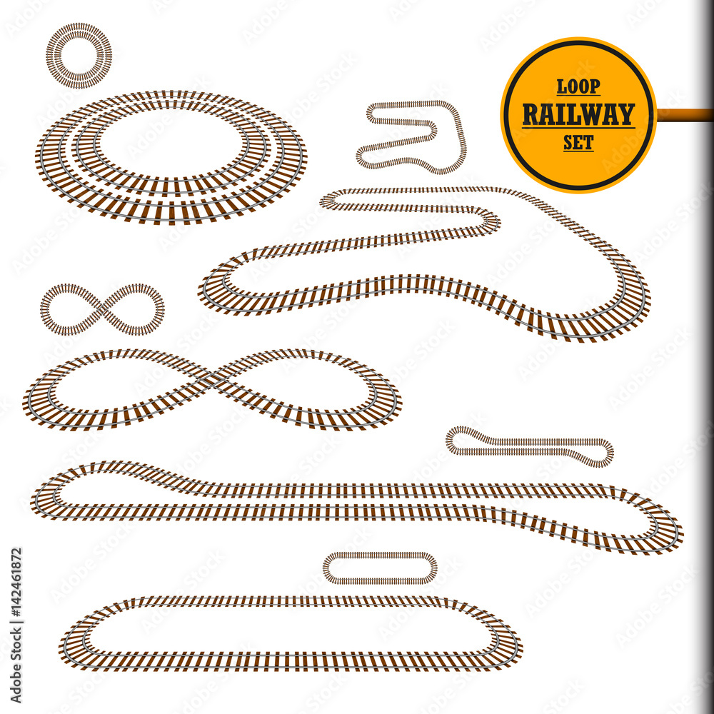 Old railroad loop set, railway track, perspective, curve and turn ...