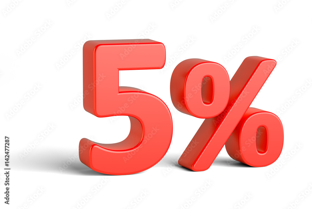Red five percent sign on white background Stock Illustration | Adobe Stock