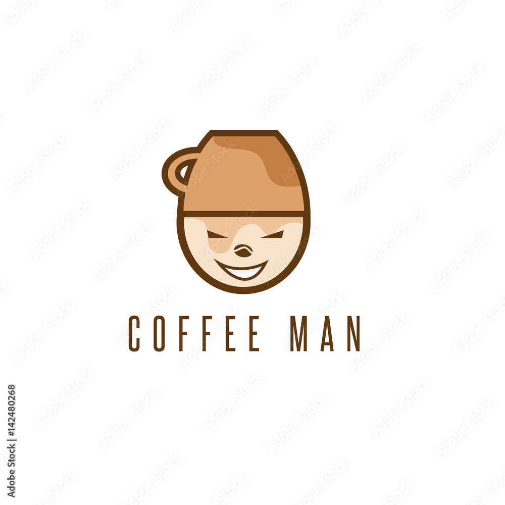 cartoon coffee man with cup on head vector design template Stock Vector ...