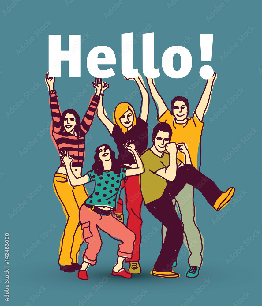Hello sign team group business people. Stock Vector | Adobe Stock