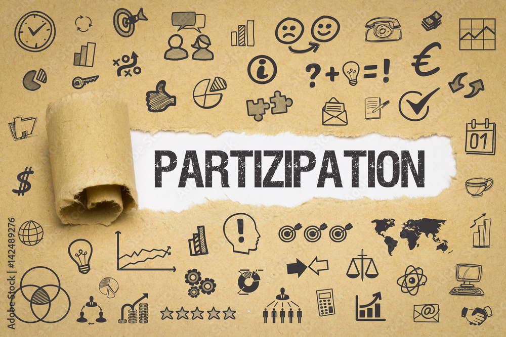 Partizipation / Papier mit Symbole Stock-Foto | Adobe Stock