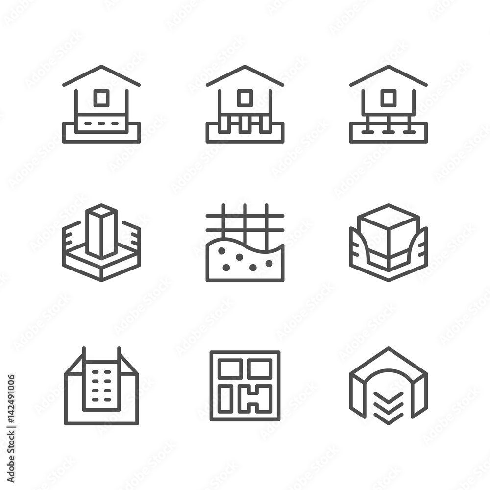 Set line icons of house foundation Stock Vector | Adobe Stock