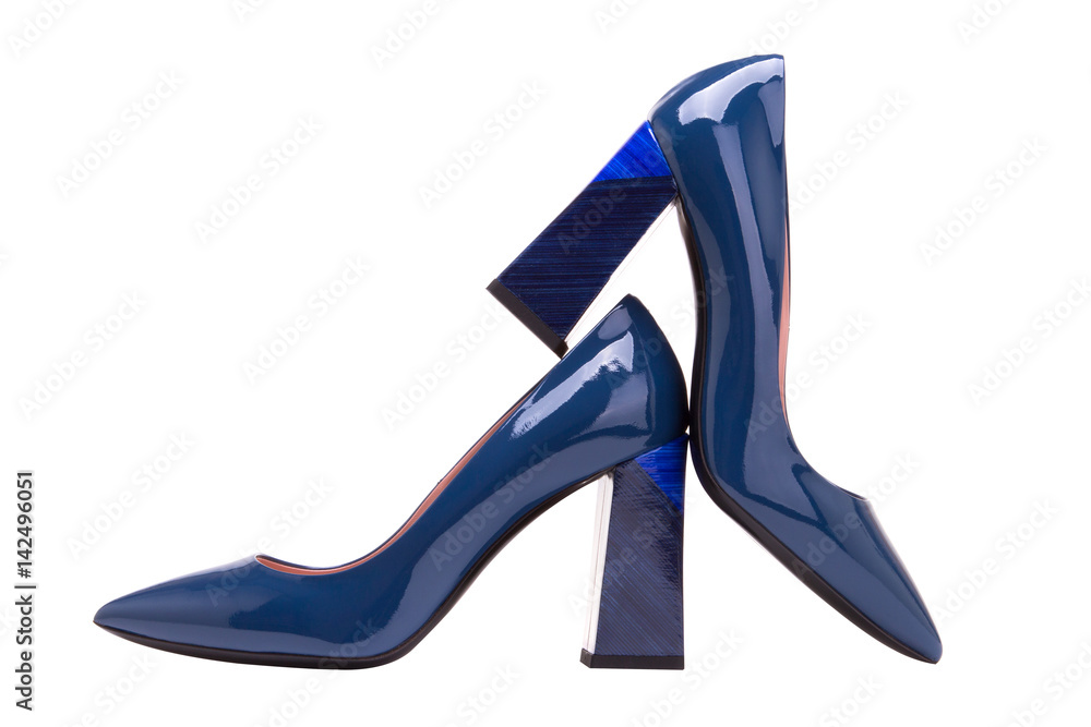 Blue patent leather shoes on the heel. Stock-Foto | Adobe Stock