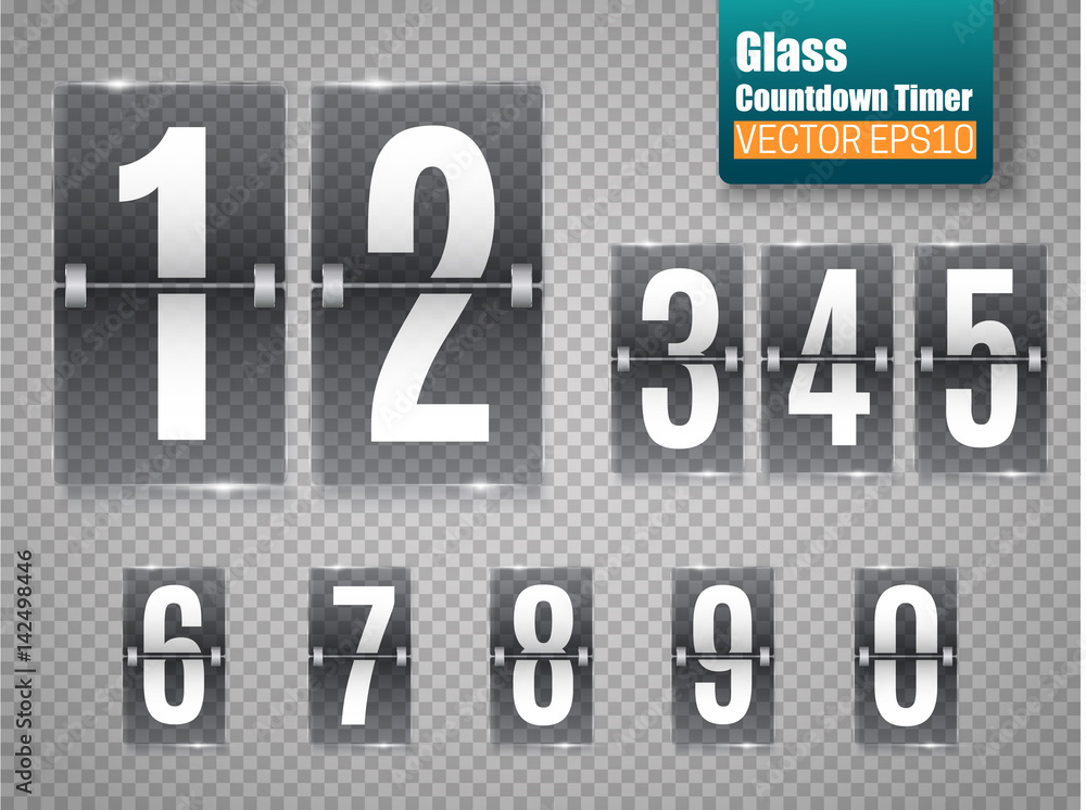 Dark Glass Countdown timer isolated on transparent background. Clock ...