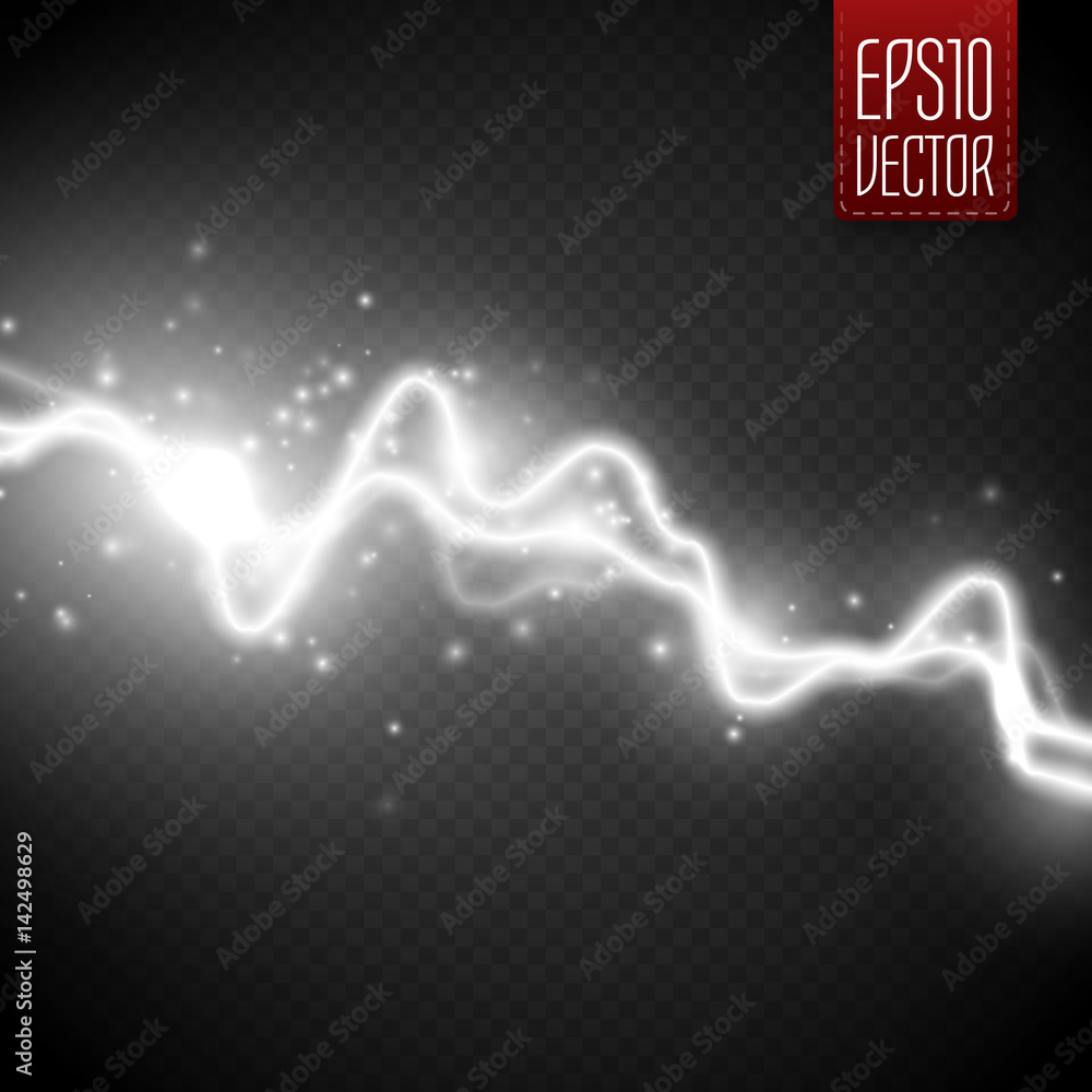 White abstract energy shock effect. Electric discharge isolated. Vector ...