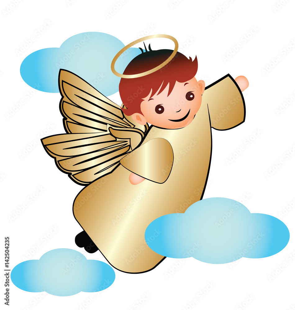 Gold Angel with Clouds Illustration Icon Logo Stock Vector | Adobe Stock