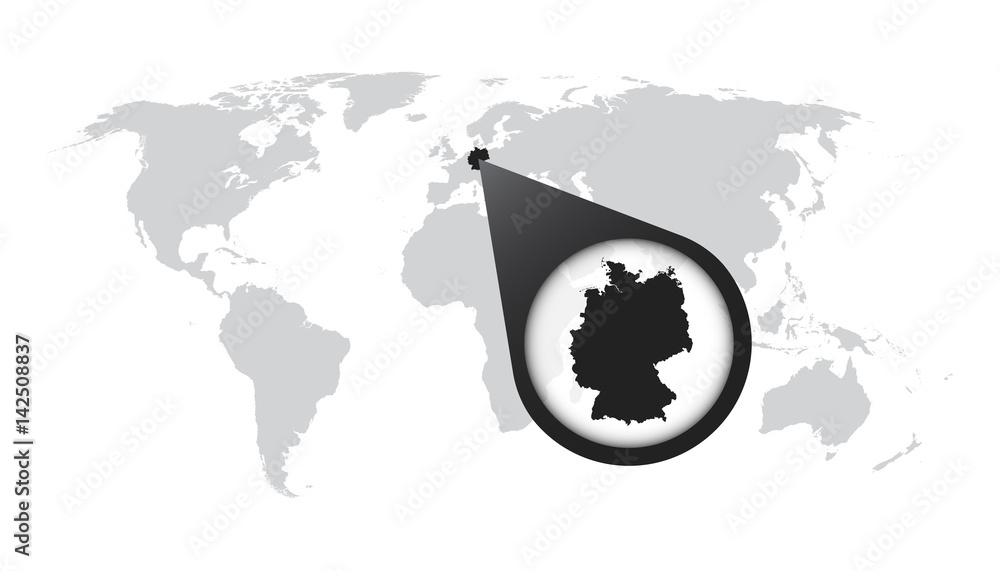 World map with zoom on Germany. Map in loupe. Vector illustration in ...