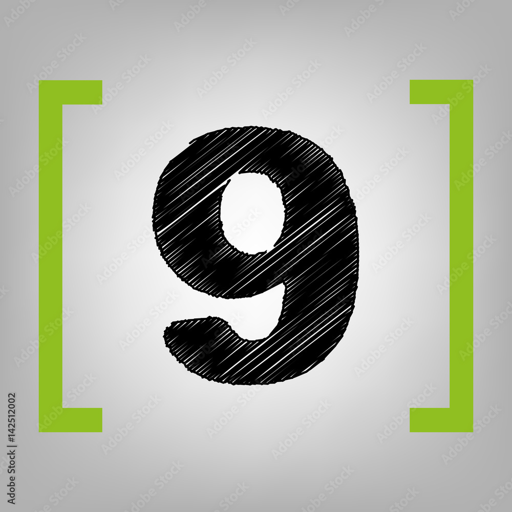 Number 9 sign design template element. Vector. Black scribble icon in ...