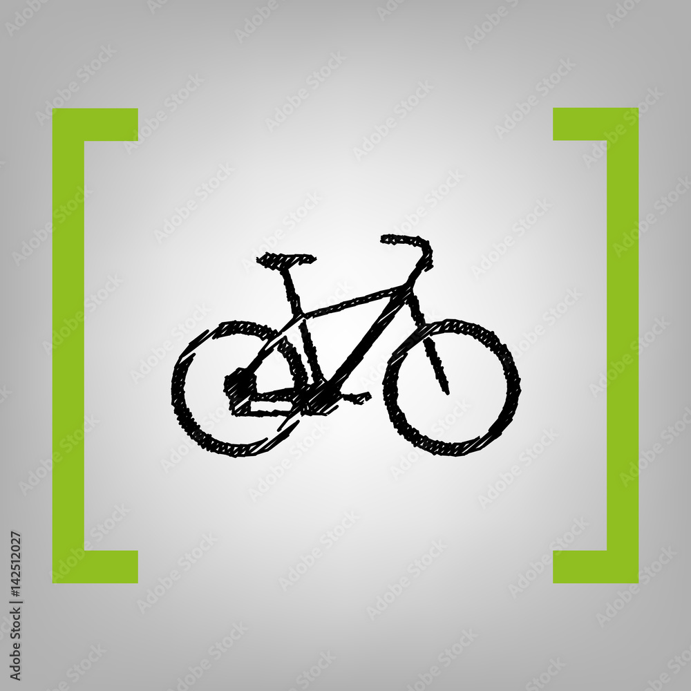 Bicycle, Bike sign. Vector. Black scribble icon in citron brackets on ...