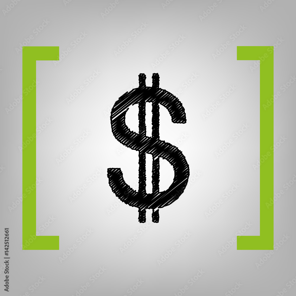 United states Dollar sign. Vector. Black scribble icon in citron ...