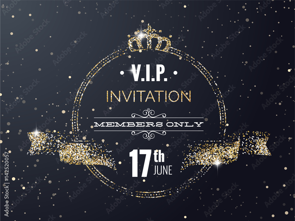 VIP party premium invitation card poster flyer with curving ribbon ...