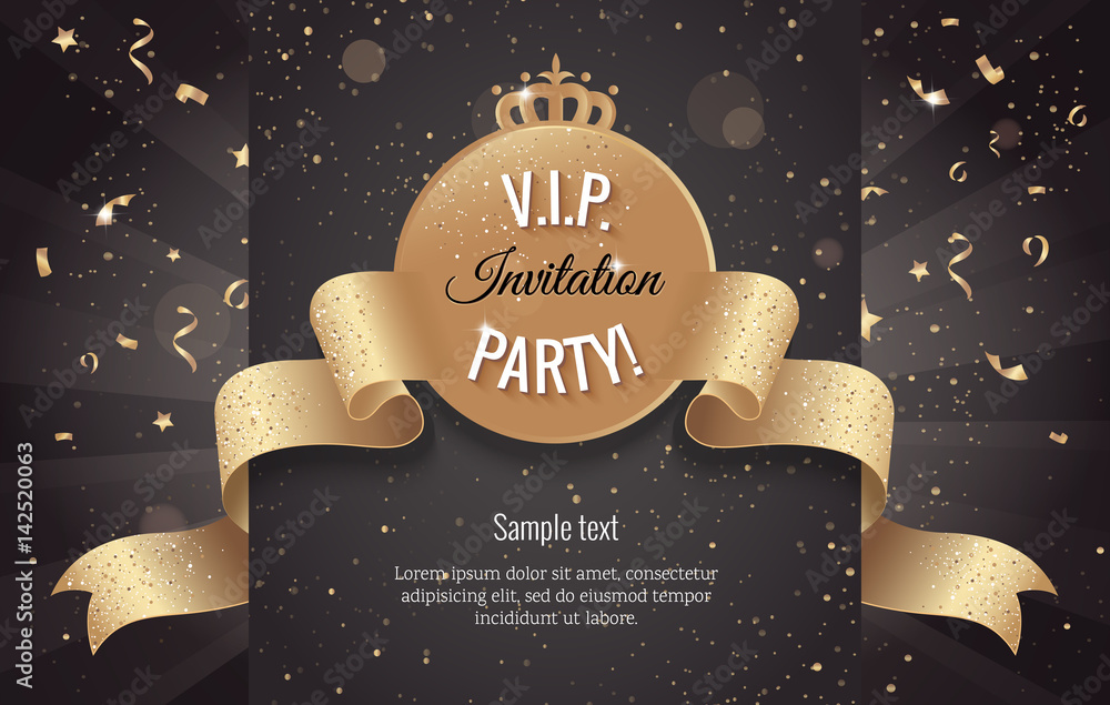 VIP party premium invitation card poster flyer with curving ribbon ...