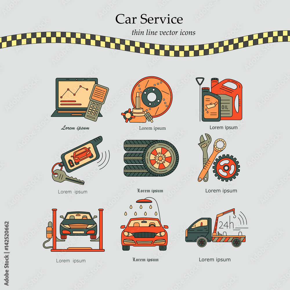 Vector thin line pictogram symbols of car service . Stock Vector ...
