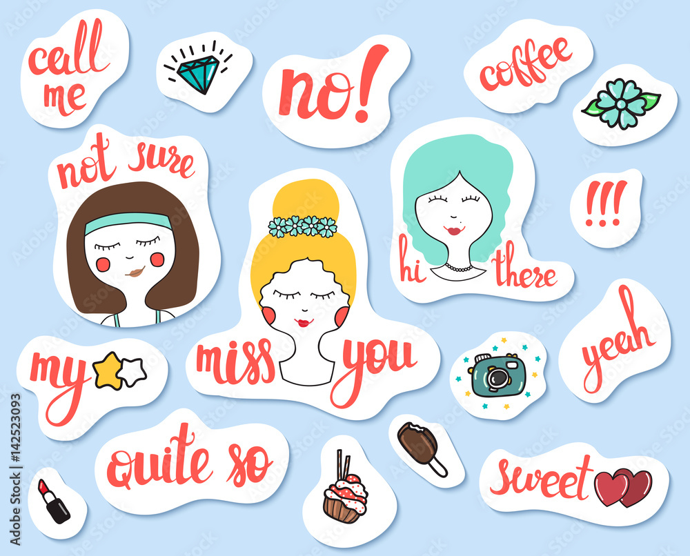 Fashion patch badges. Social networks and mobile stickers set. Pin ...