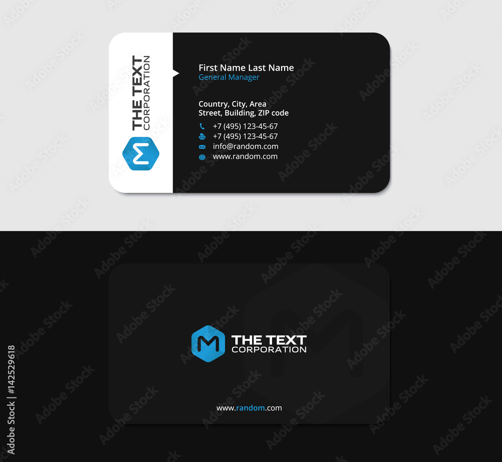 modern black business card with the letter M and blue cube Stock Vector ...