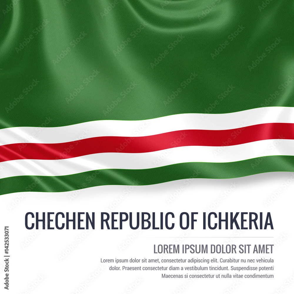 Silky flag of Chechen Republic of Ichkeria waving on an isolated white ...