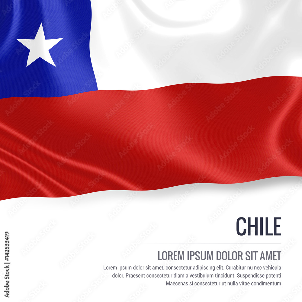 Silky flag of Chile waving on an isolated white background with the ...