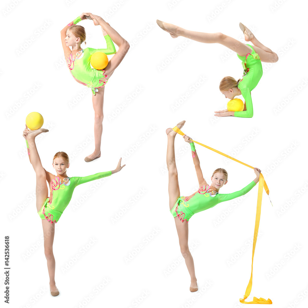 Girl doing gymnastics exercises on white background Stock-Foto | Adobe ...