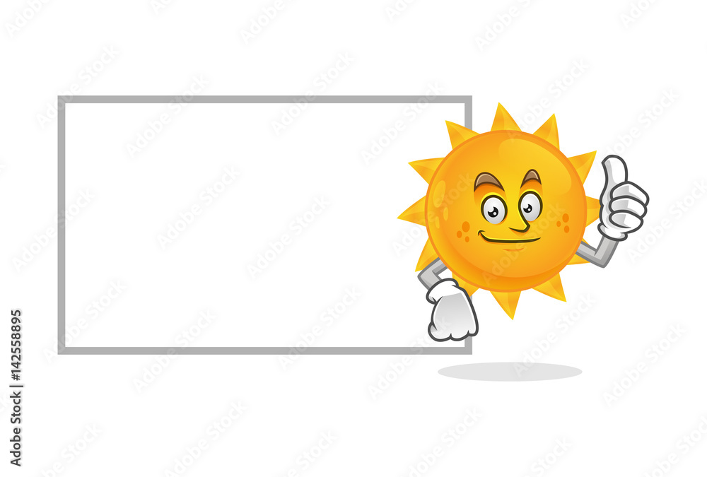 sun mascot with blank sign, sun character, sun cartoon vector Stock ...