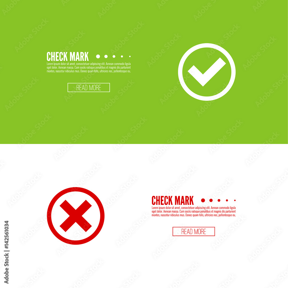 Set of vector buttons with check marks, ticks, x. checkbox. Web and ...