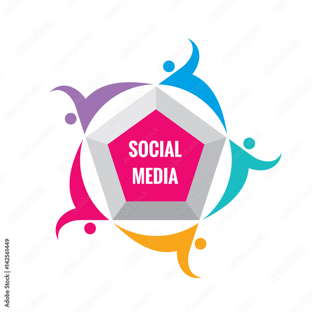 Social media - vector logo template illustration. Pentagon sign with ...