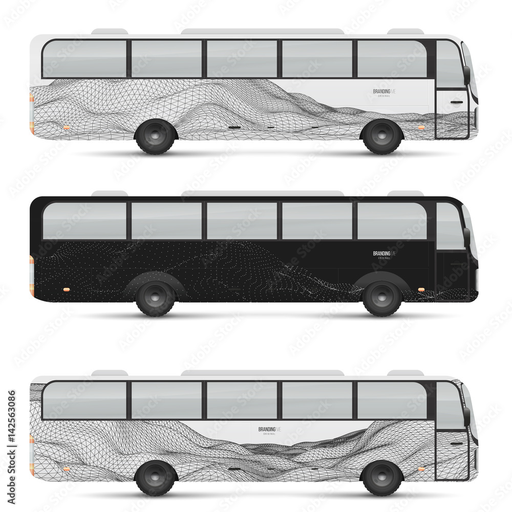 Mockup of passenger bus. Design templates for transport. Branding for ...