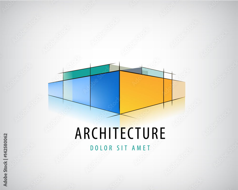 Vector abstract 3d architecture sign, building plan logo, house design ...