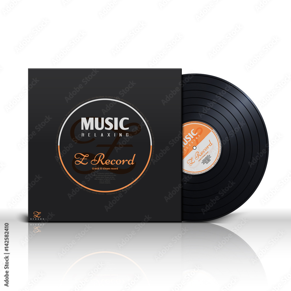Retro stereo audio black vinyl disc and album paper sleeve cover vector ...