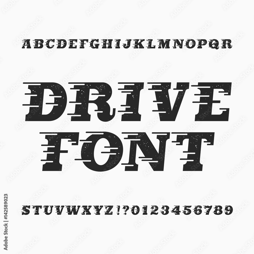 Drive alphabet vector font. Wind effect type letters and numbers ...