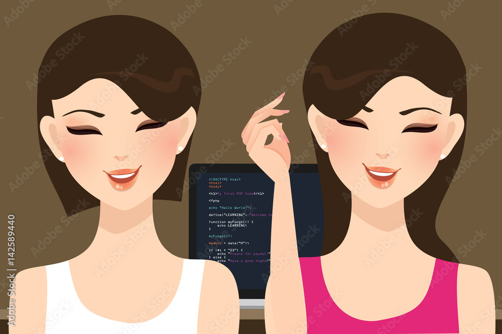 pair programming beautiful woman girl coding in front of screen Stock ...